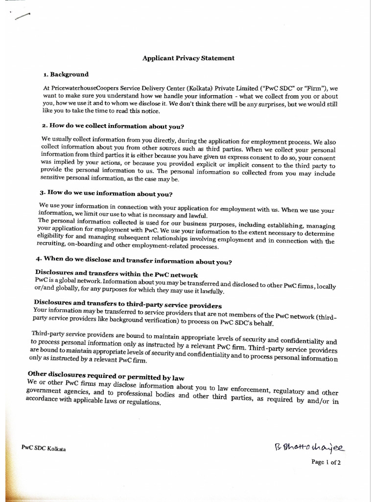 Applicant Privacy Statement | PDF