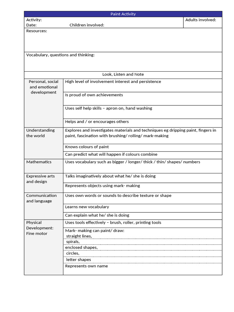Paint Activity-Revised EYFS | PDF