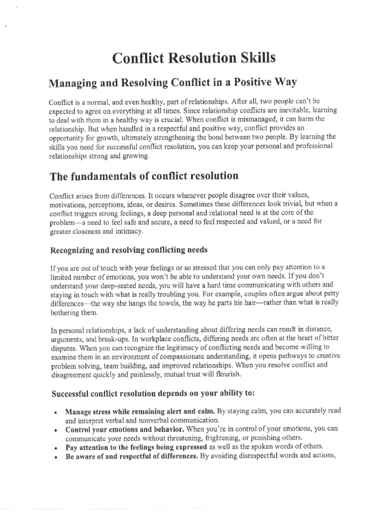 Conflict Resolution Skills Research Pdf