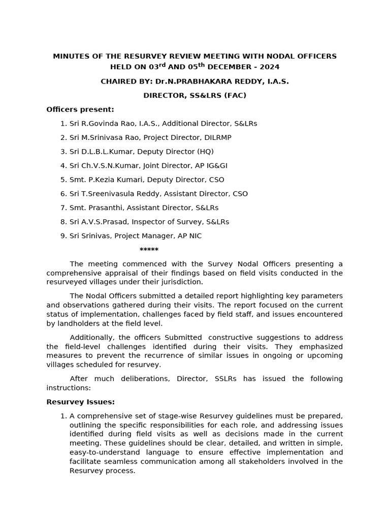 Resurvey Review Meeting Summary | PDF