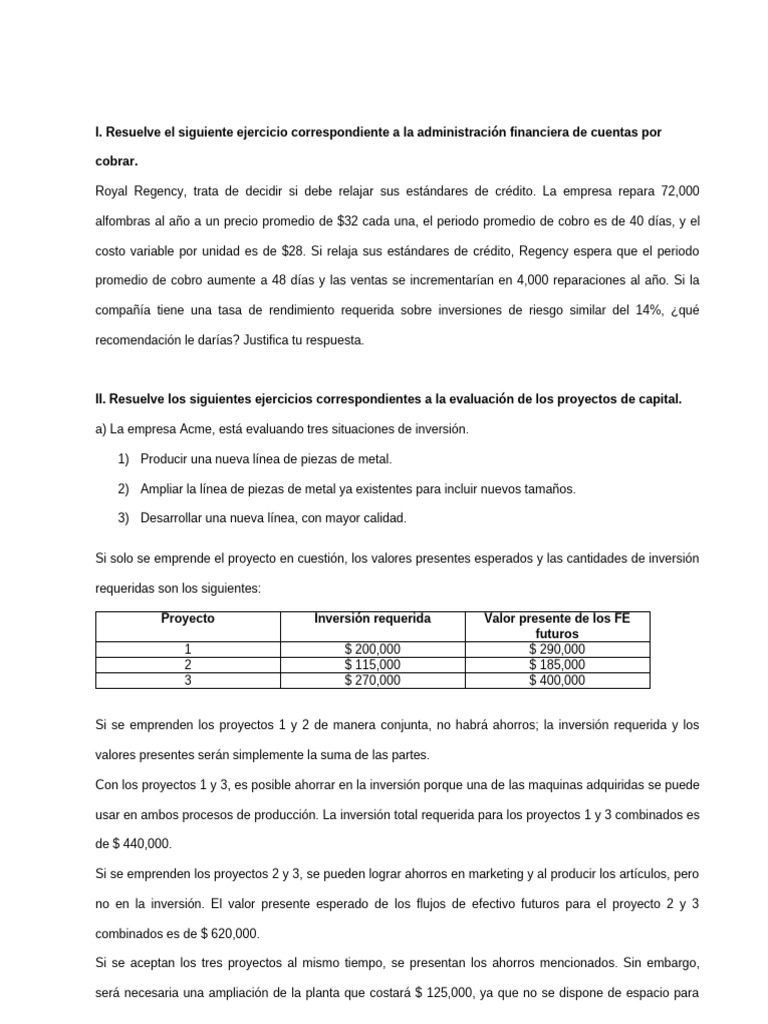Ejercicios administración de capital de trabajo | PDF | Tasa interna de retorno | Inversiones