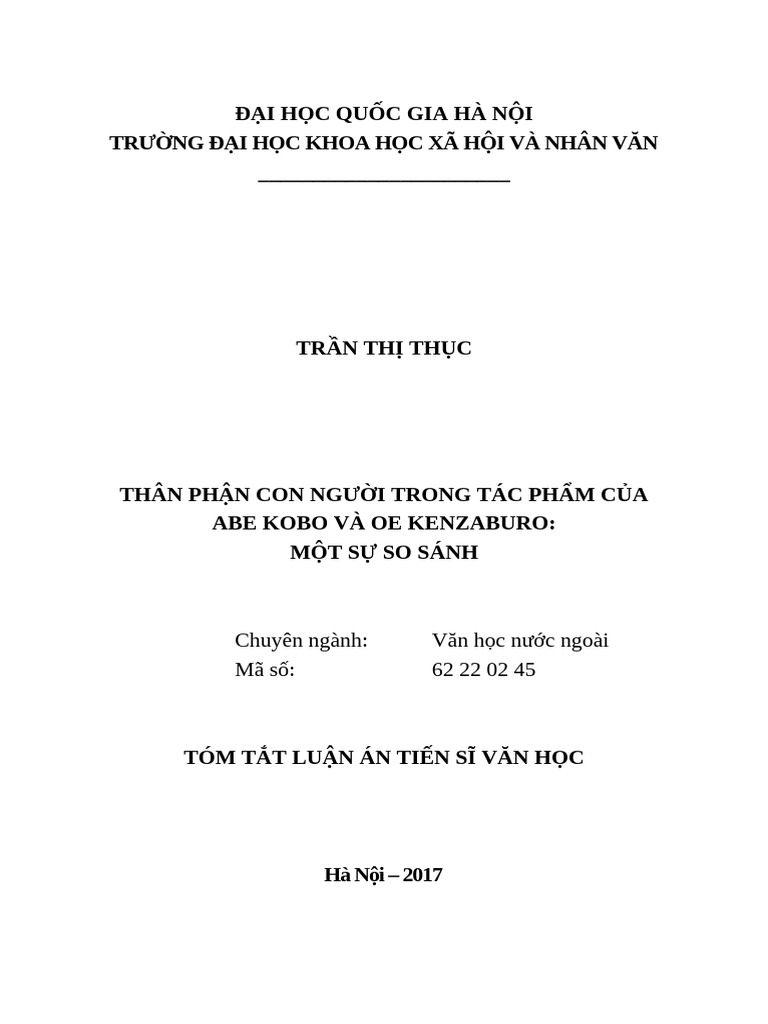 Thân Phận Con Người Trong Tác Phẩm Của Abe Kobo Và Oe Kenzaburo Một Sự So Sánh TT | PDF