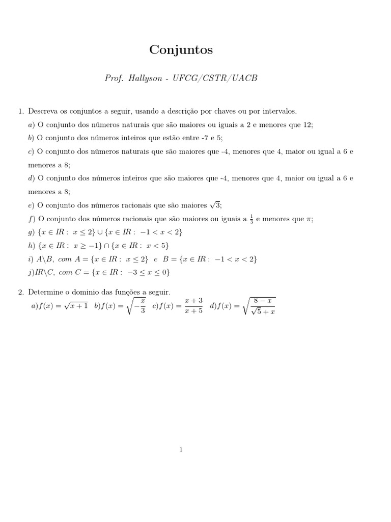 Lista de Exercicio Conjuntos | PDF
