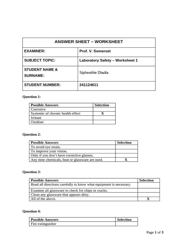 CLP 1 ECP Lab Safety Worksheet1 VSomerset v4 19Feb24 | PDF ...