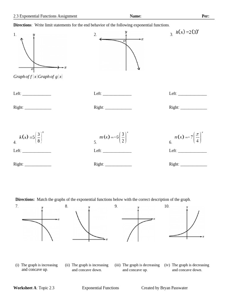 2.3 Exponential Functions Assignment | PDF
