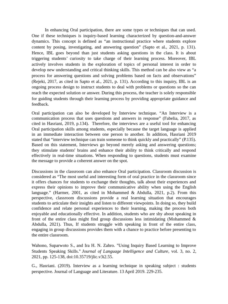 Enhancing Oral Participation Techniques | PDF | Cognition | Learning
