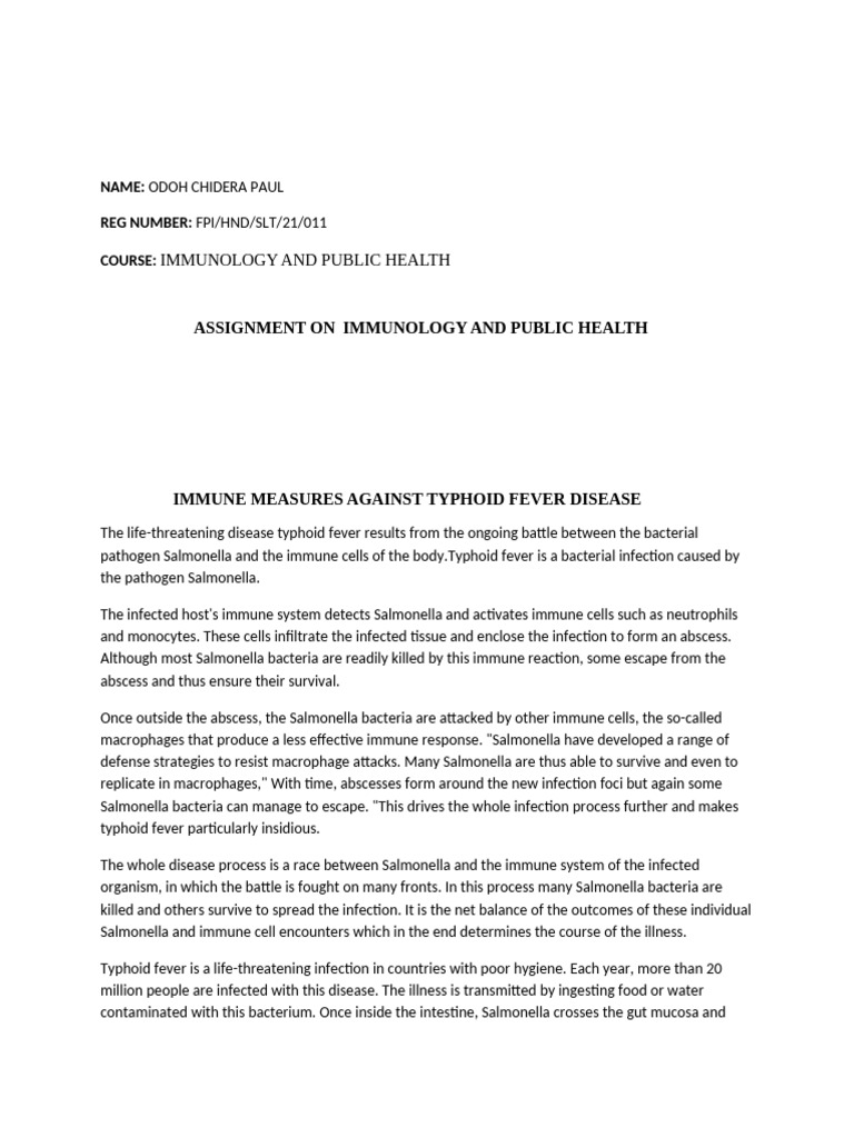 STM 415 (Immunology and Public Health) Assignment | PDF