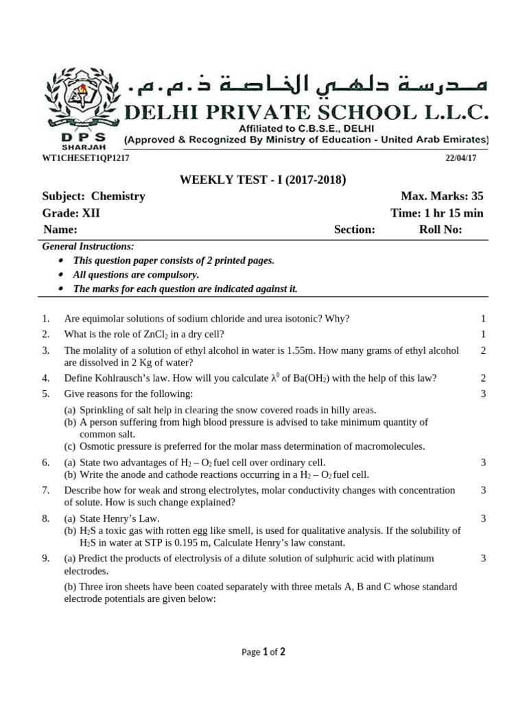 Che PT1 QP Set1 4471 | PDF | Physical Sciences | Materials