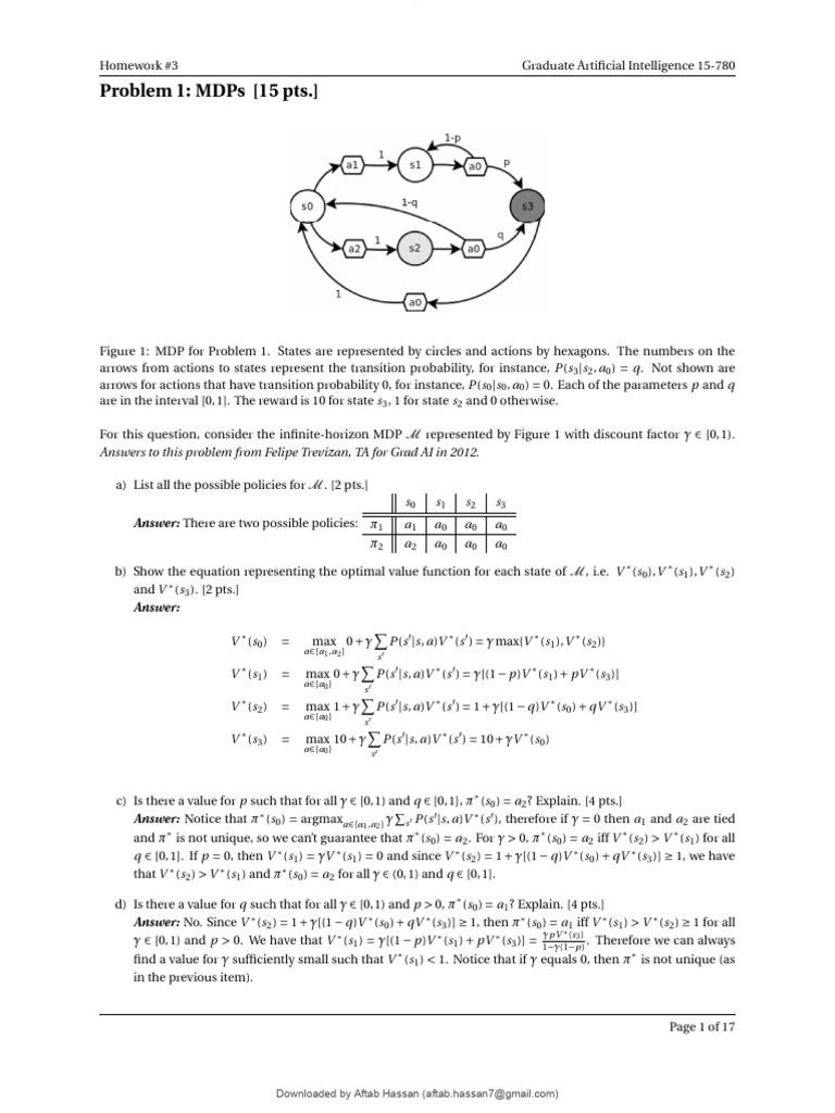 AI Homework: MDPs and Q-Learning Analysis | PDF | Odds | Statistical Theory