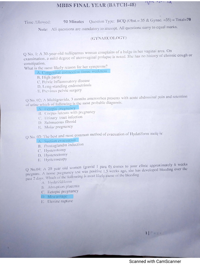 Gynae Obs Preproff Solved Batch 48 | PDF