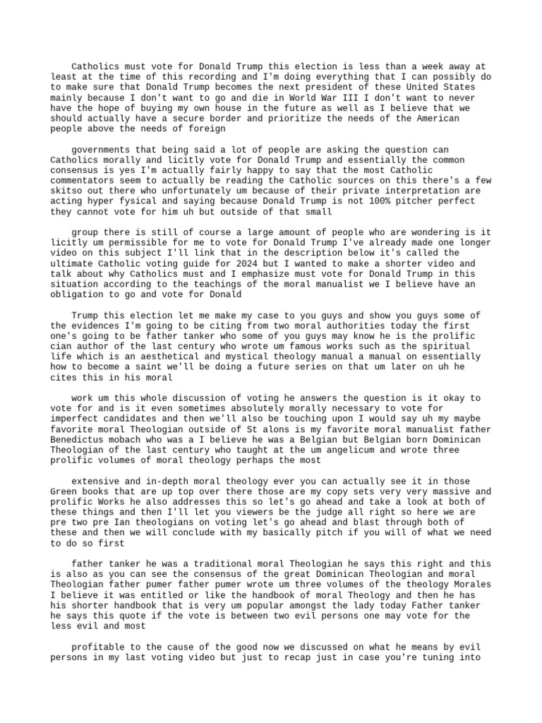 Catholic Voting Guide: Trump vs. Harris | PDF | Theology | Catholic Church