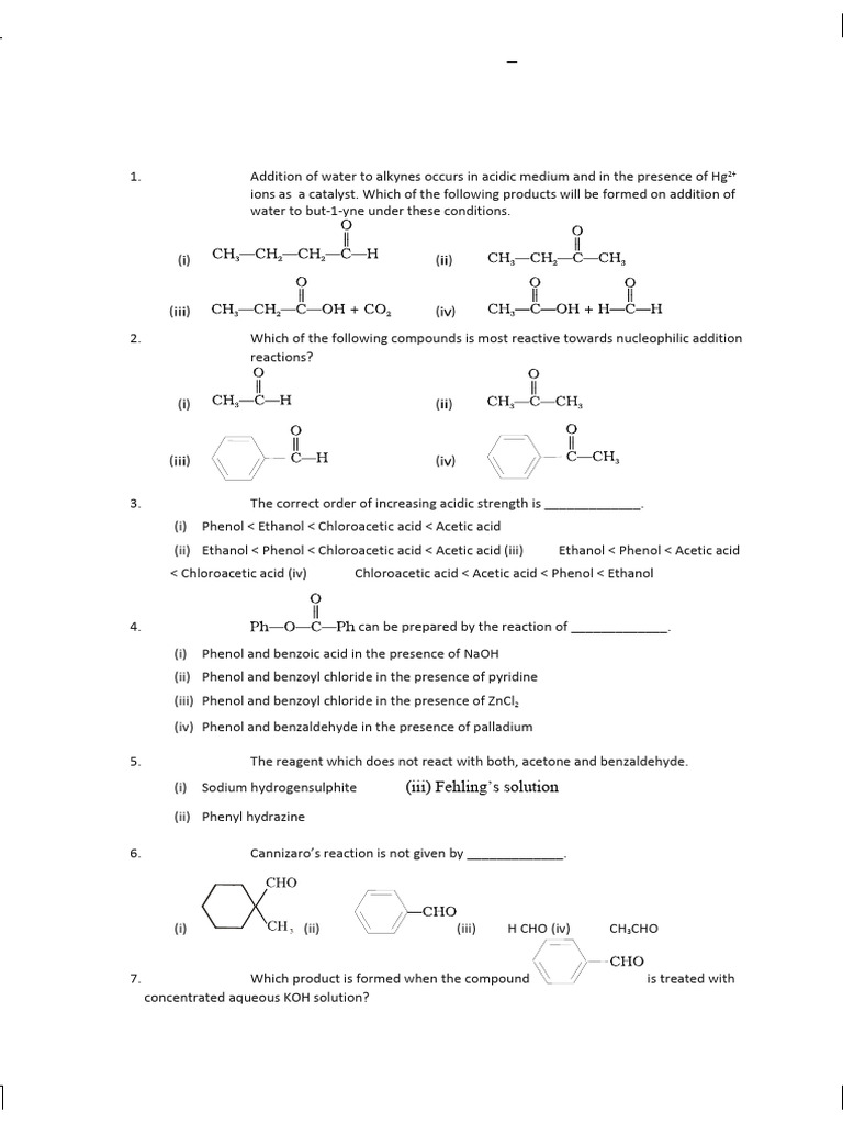 Aldehydes Ketones Chapter Test | PDF | Aldehyde | Ketone