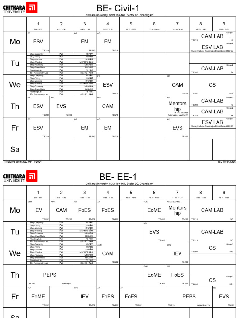 Time Table Classwise 11.11.2024 | PDF