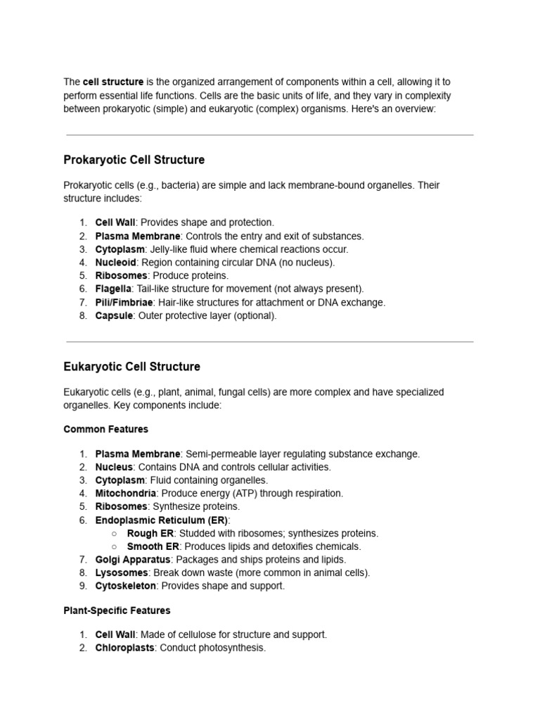 The Cell Structure Is The Organized Arrangement of Components Within A ...