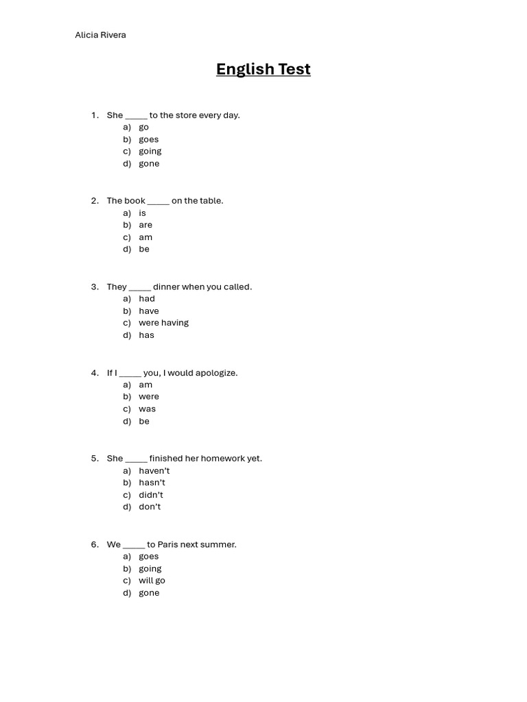 English Grammar and Vocabulary Test | PDF