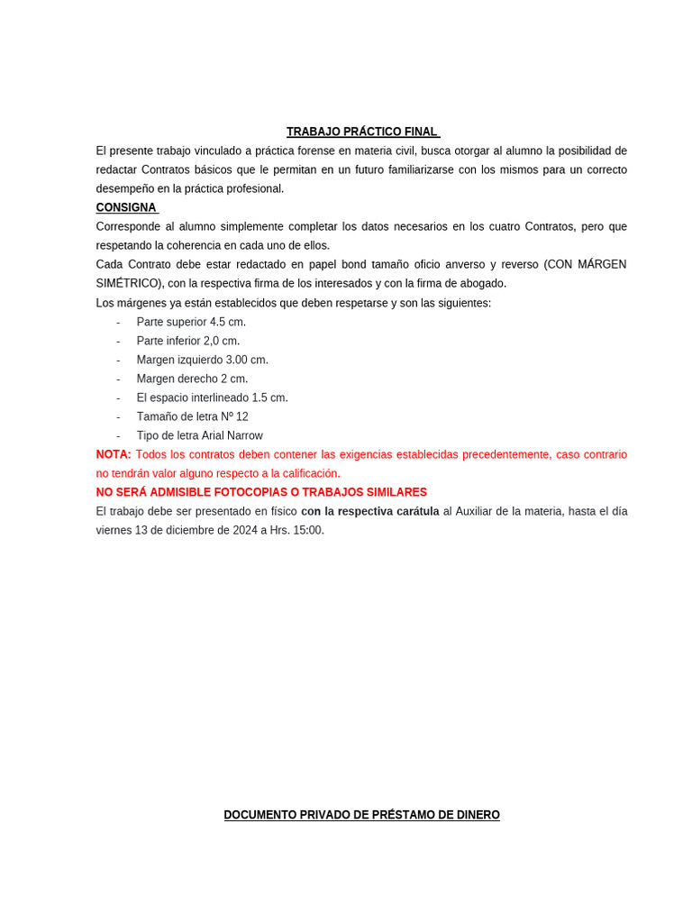 Consigna Primeros 2024 Contratos | PDF | Pagos | Ley común