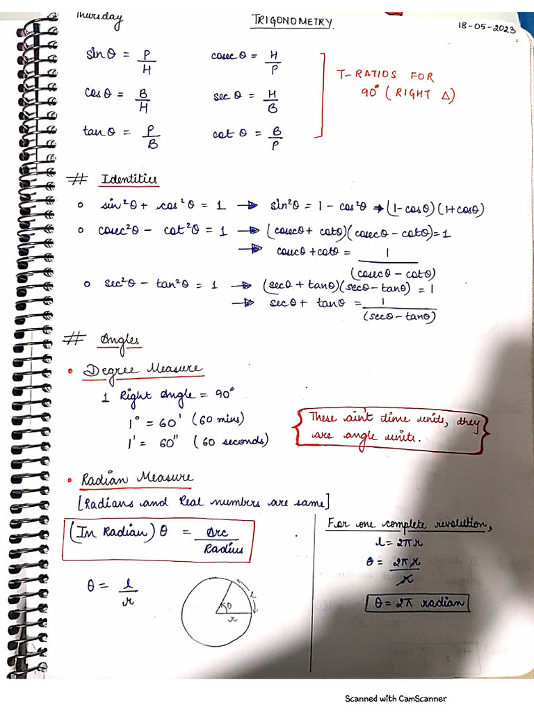 Trigonometry Notes- Jayani(M3) | PDF