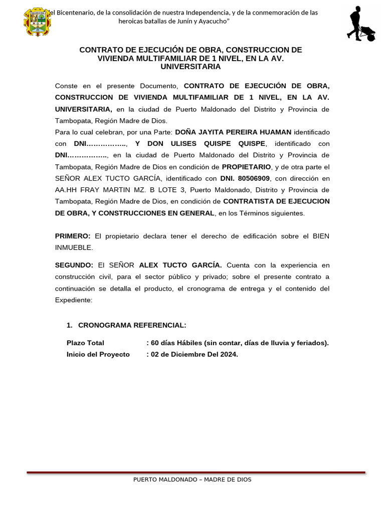 CONTRATO CONSTRUCCION ALEX | PDF