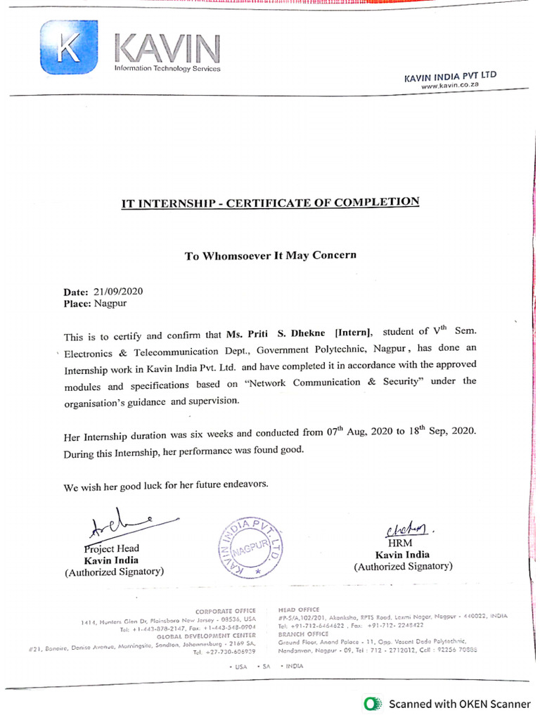 Network Communication - Internship | PDF