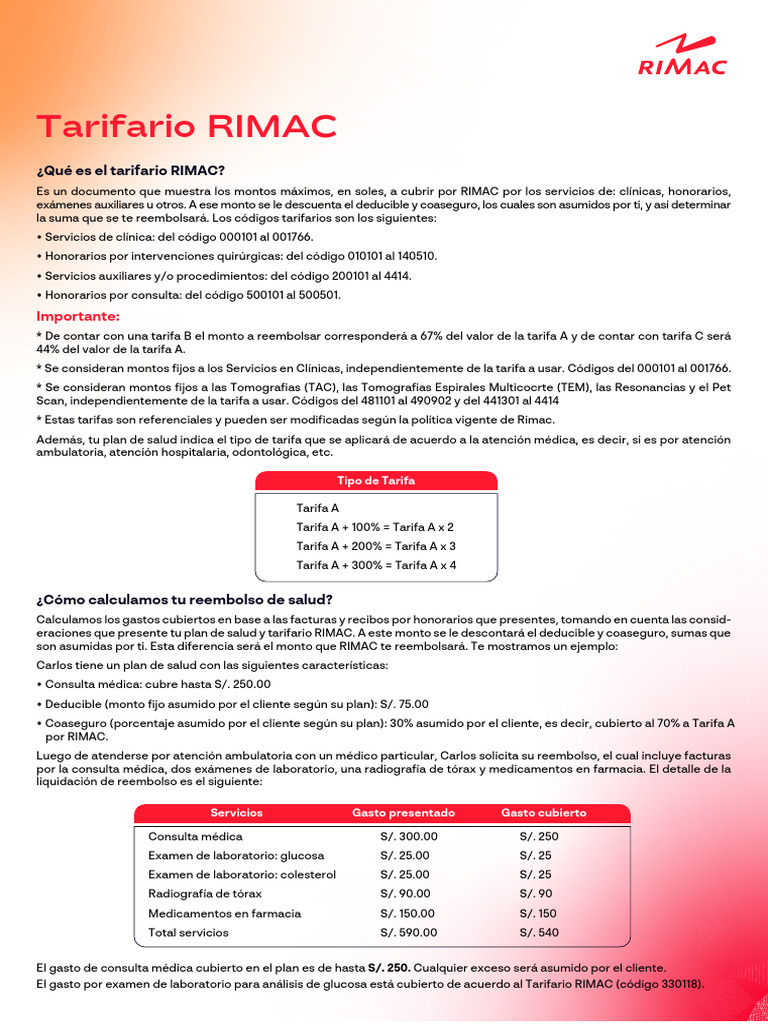 Tarifario_Rimac | PDF | Angiografía | Fluido cerebroespinal