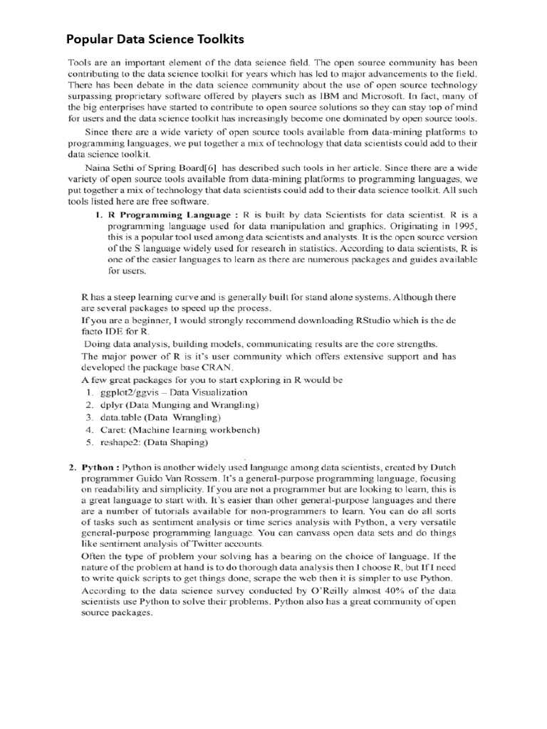 Popular Data Science Toolkits | PDF