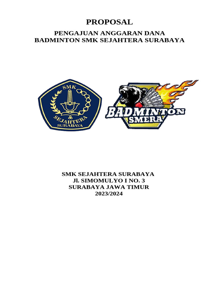 Proposal Dana Ekstra Badminton SMK Sejahtera | PDF
