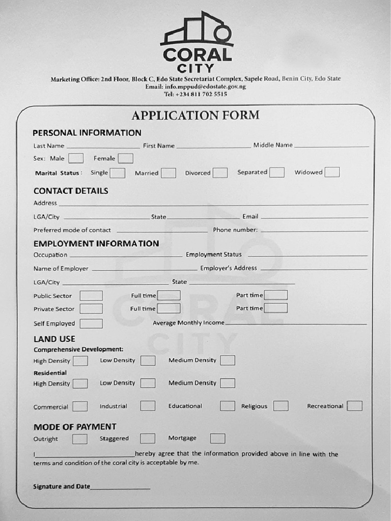 Coral City Application Form 1 | PDF