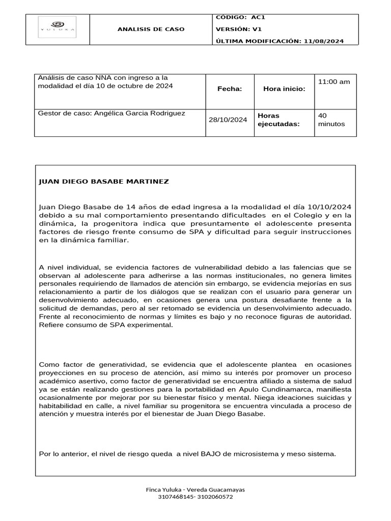 Analisis de Caso de Juan Diego Basabe | PDF | Sicología | Conceptos ...