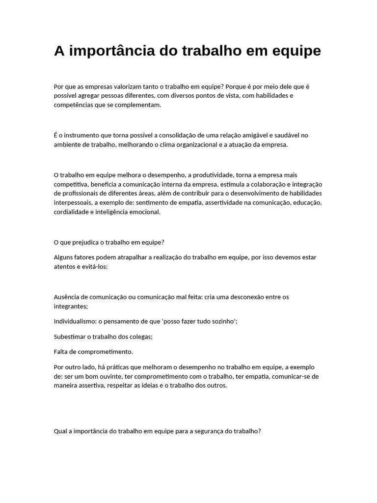 DDS OUTUBRO A Importância Do Trabalho em Equipe | PDF