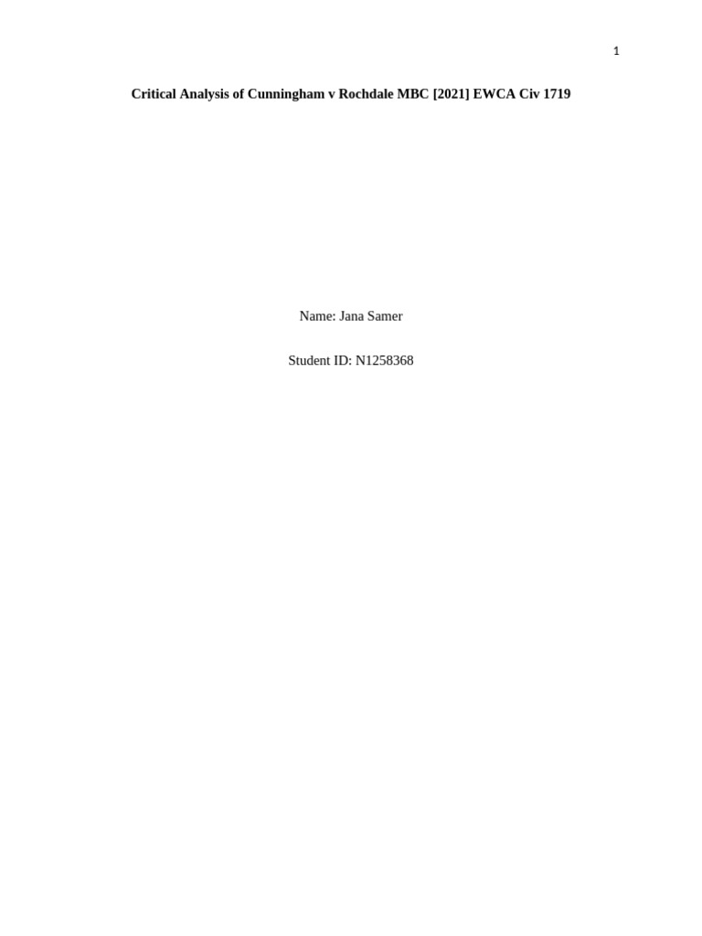 Analysis of Cunningham v Rochdale MBC | PDF | Negligence | Causation (Law)