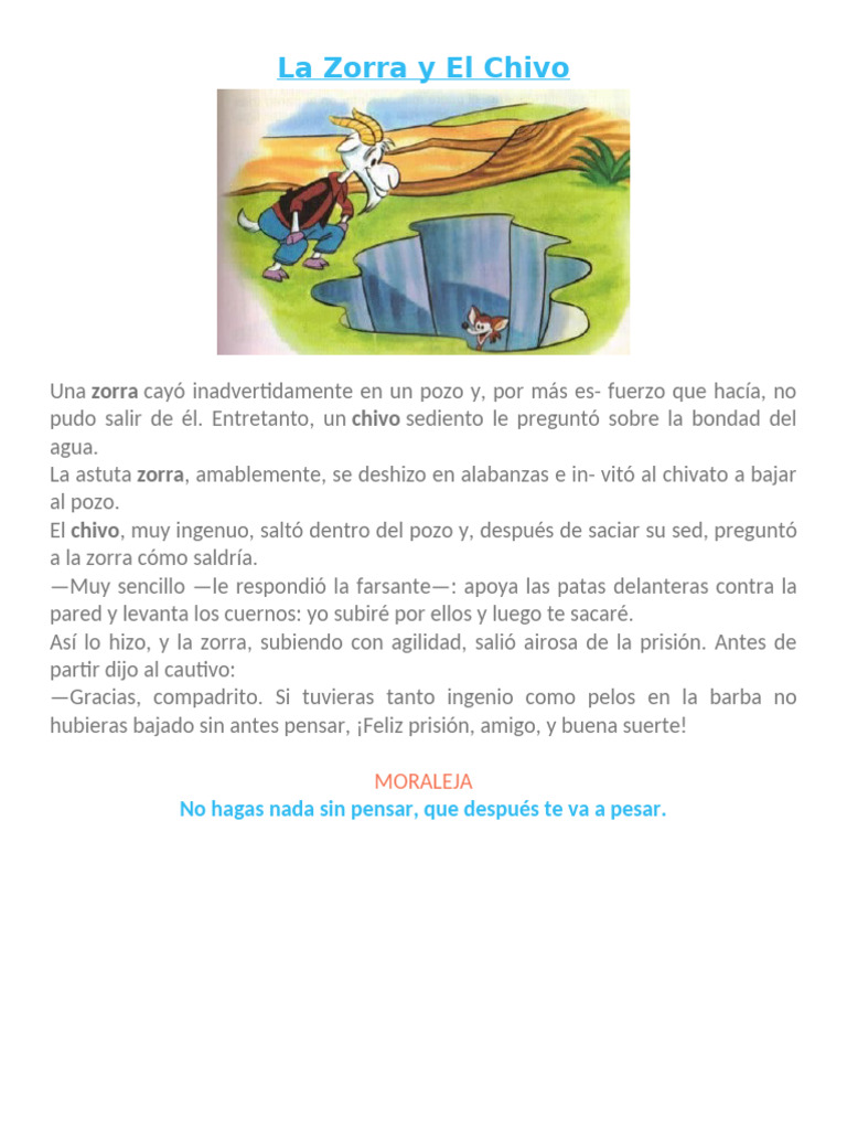 La Zorra y El Chivo: Moraleja de Ingenio | PDF
