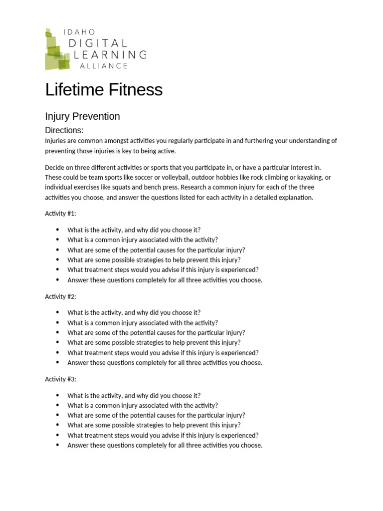 Injury Prevention for Active Lifestyles | PDF