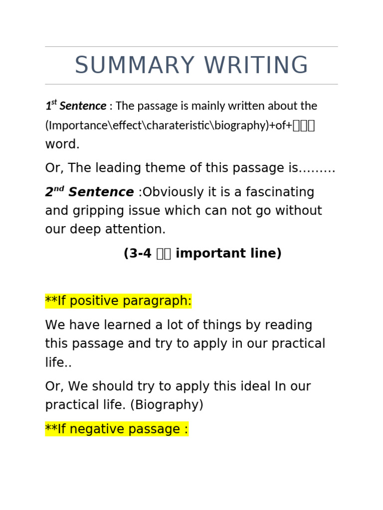 Summary Writing.. | PDF