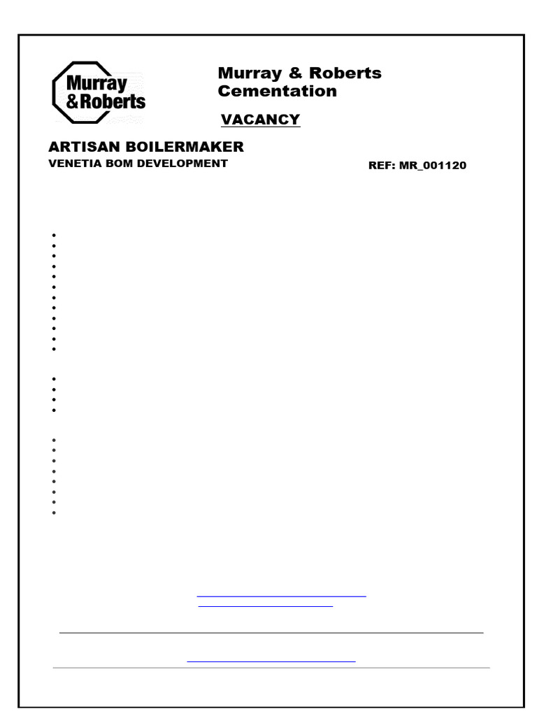 Artisan Boilermaker Job Opening | PDF | Recruitment | Business