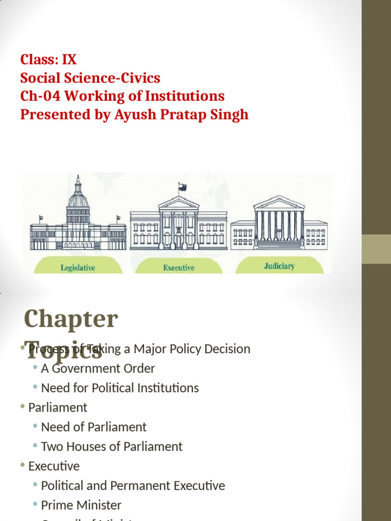 9 Civics CH 4 Working of Institutions | PDF | Government Of India ...