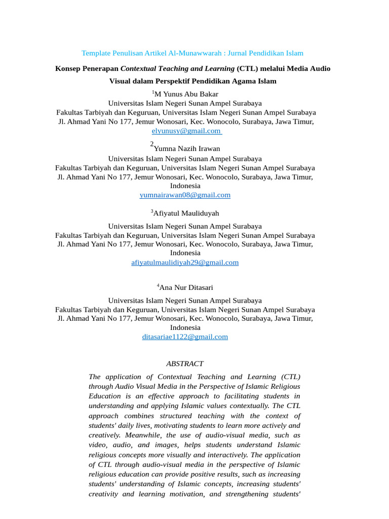 Konsep Penerapan Contextual Teaching and Learning Melalui Media Audio-Visual Dalam Prespektif ...