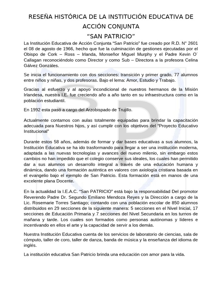 Reseña Histórica de La Institución Educativa | PDF | Escuelas | Maestros