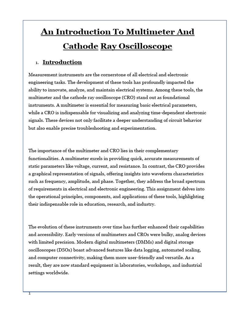 An Introduction To Multimeter & CRO | PDF | Electrical Network | Amplifier