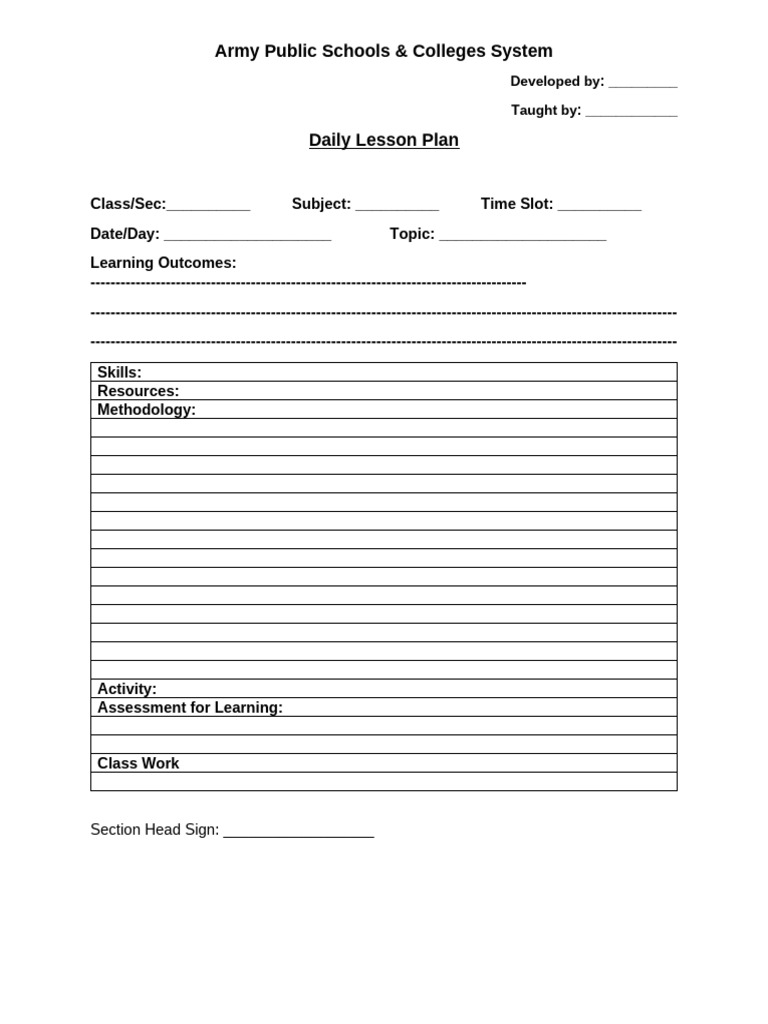 Updated Daily Lesson Plan Format PreSchool | PDF