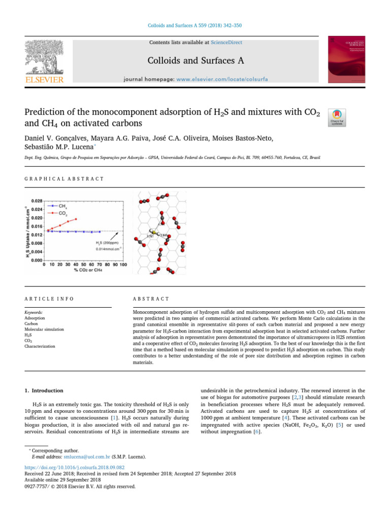 Prediction of The Monocomponent Adsorption of H2S and Mixtures With CO2 and CH4 On Activated ...