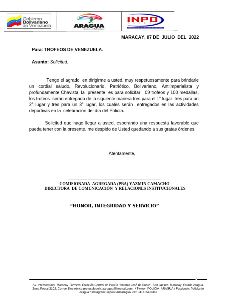 Oficio Trofeos de Venezuela | PDF