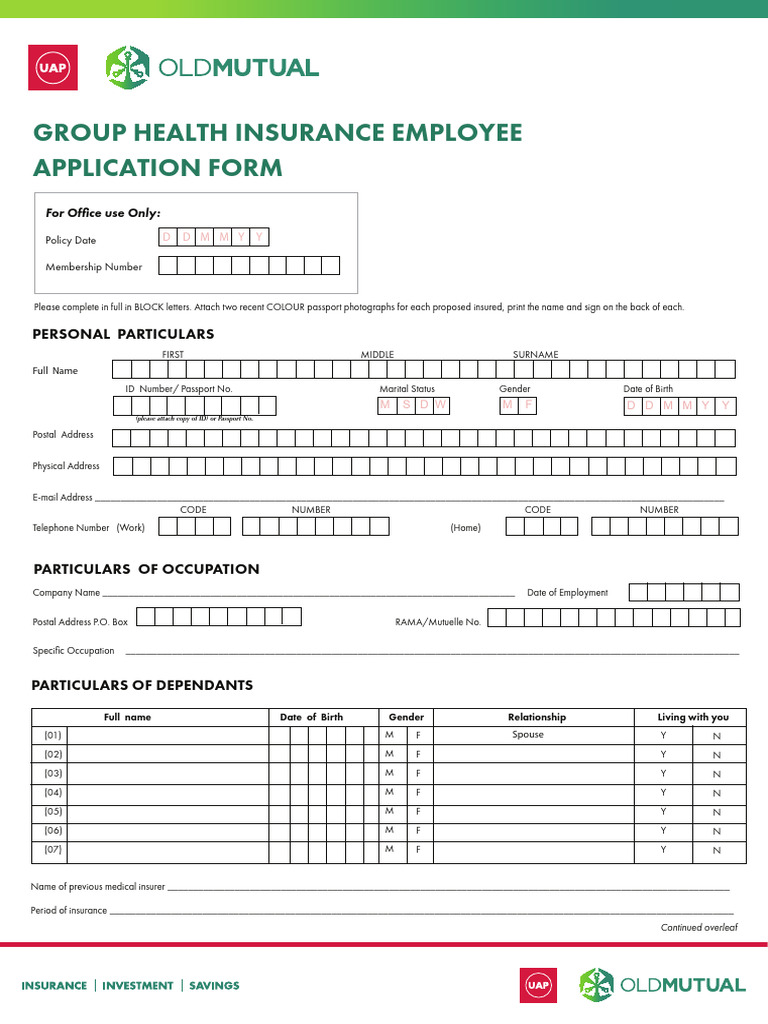 Group Health Insurance Application Form | PDF | Causes Of Death | Medicine