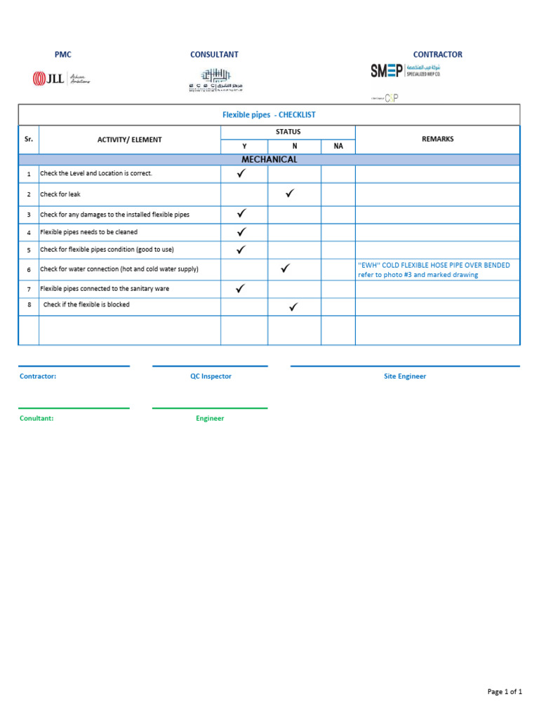 V-00-Eci-Mech-0000-Leakage Test For Flexible Hot and Cold Water | PDF ...