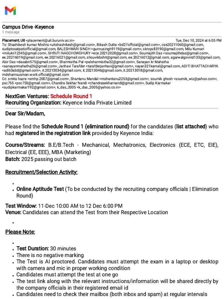 Gmail - Campus Drive - Keyence | PDF | Email | Computing