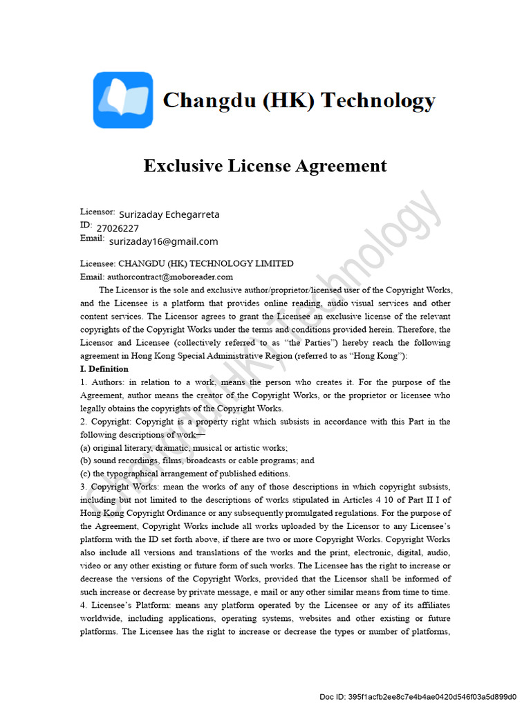 Exclusive Copyright License Agreement | PDF | License | Royalty Payment