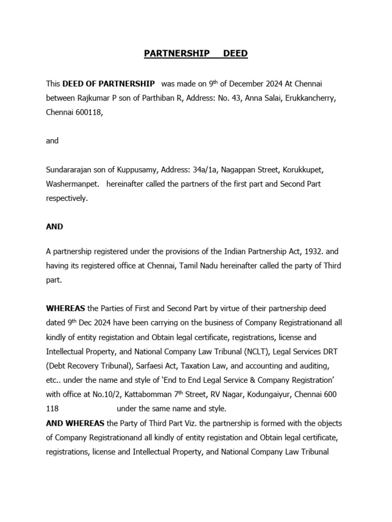 ETE Partnership Deed Draft | PDF | Partnership | Banks