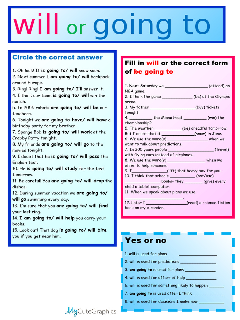 Will and Going To With Key Grammar Drills - 53055 | PDF