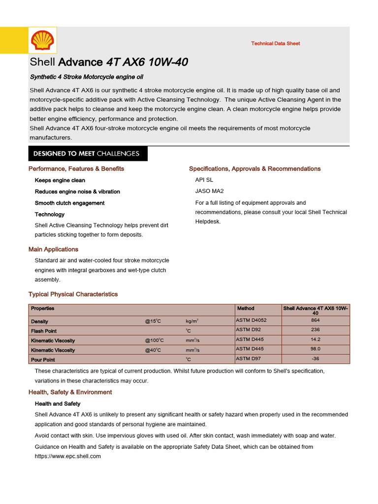 Advance 4T AX6 10W-40 (SL MA2) | PDF | Motor Oil