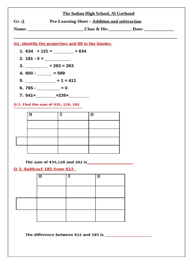GR 3-Pre Learning Sheet-27 | PDF