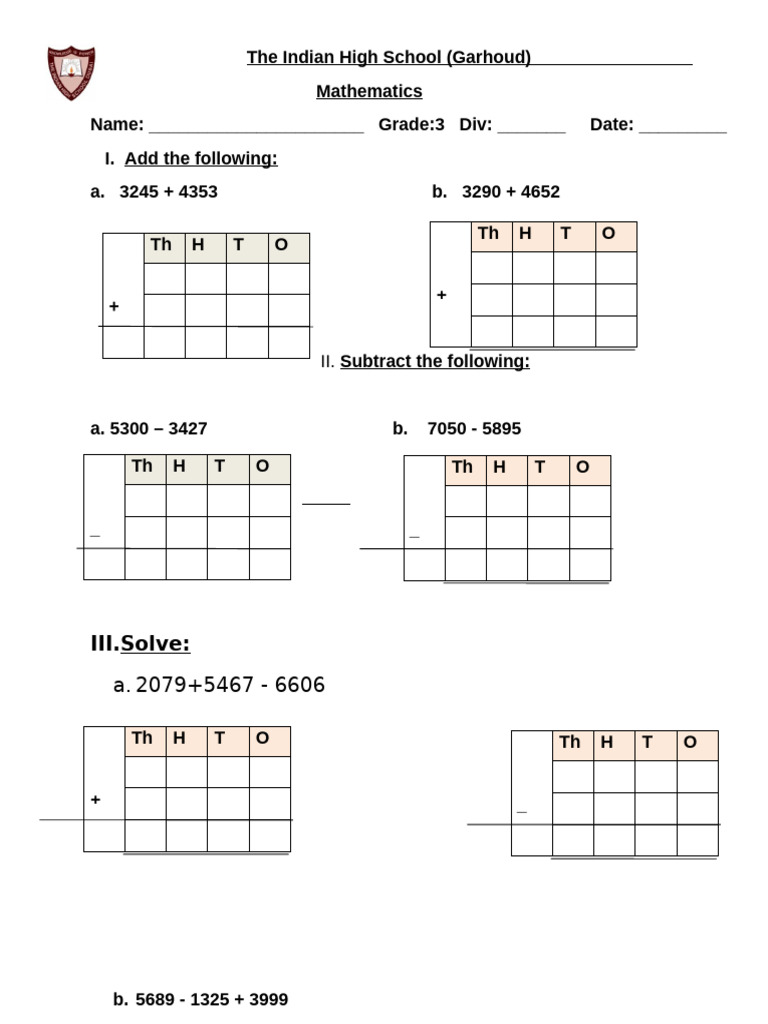 GR 3-Worksheet (Combination of Addition & Subtraction) 4 | PDF
